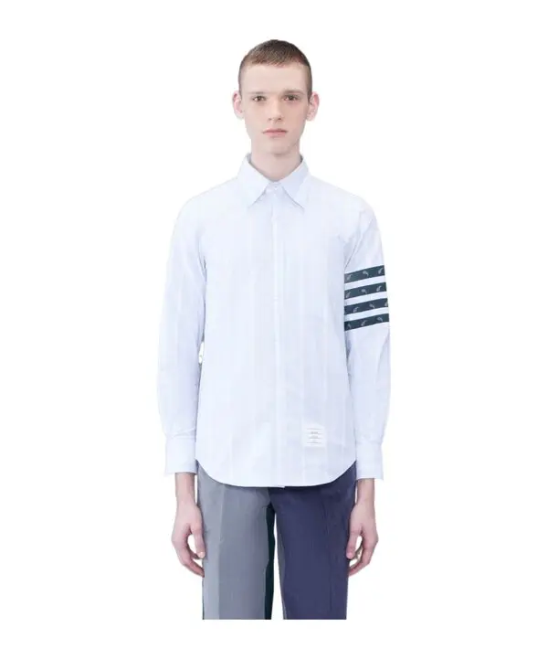 Thom Browne 4-bar Detailed Buttoned Shirt - Light Blue