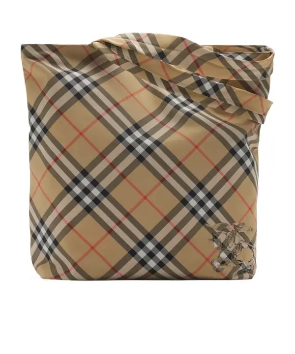 Burberry Checked Ekd Motif Tote Bag - Sand-colored