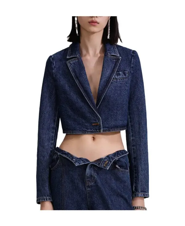 SELF-PORTRAIT V-neck Long-sleeved Denim Jacket