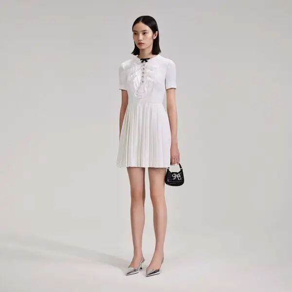 SELF-PORTRAIT Lace-collar Pleated Midi Dress