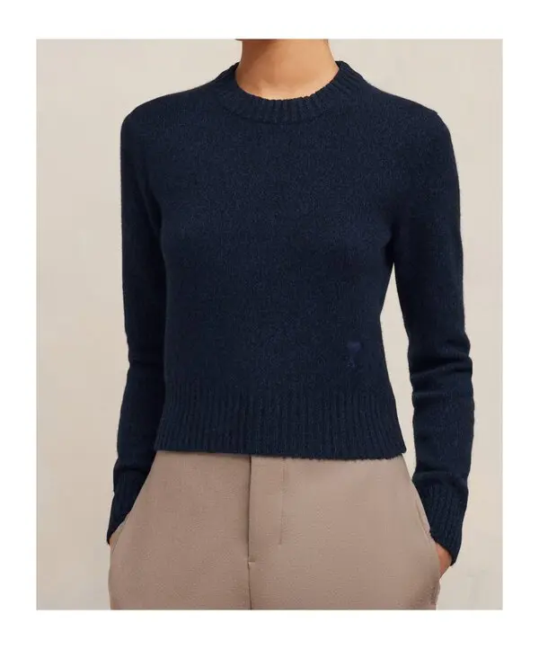 AMI Paris Long-sleeved Crewneck Knitted Jumper With Embroidered Logo
