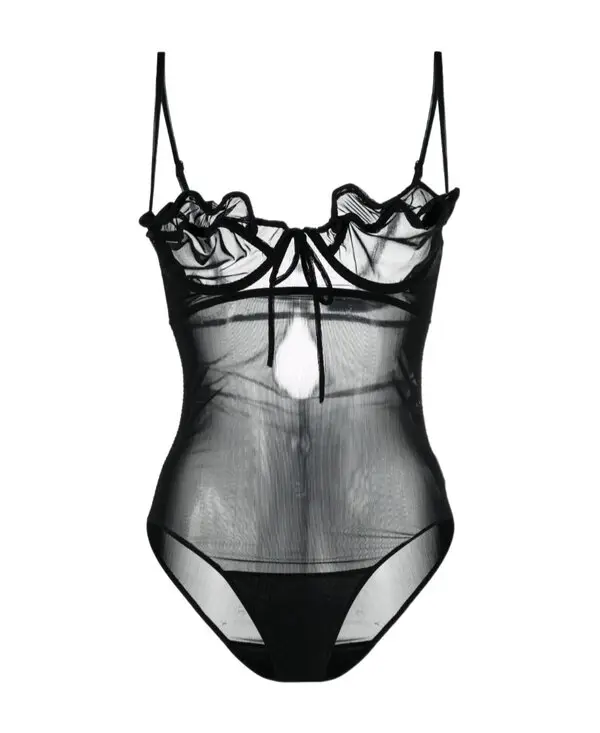 Y/project Tulle Bodysuit With Bow Detail - Black