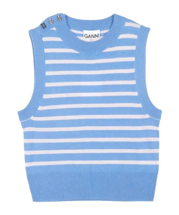 GANNI Striped Knitted Vest - Blue