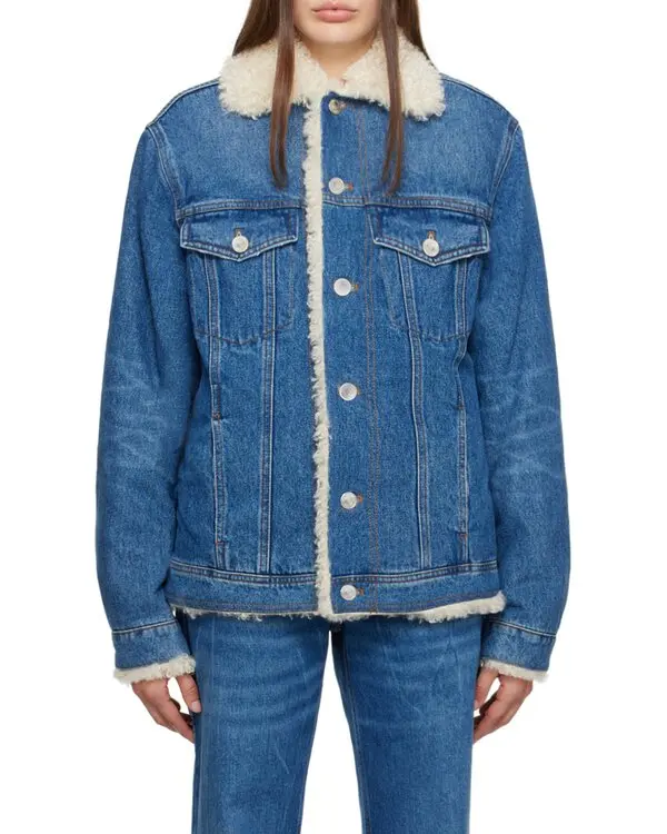 Ami Straight Hem Denim Jacket With Sherpa Lining