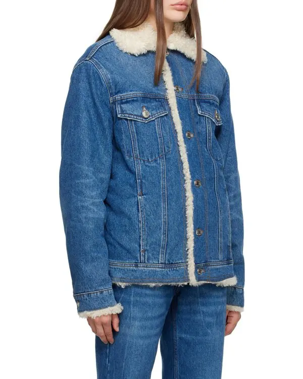 Ami Straight Hem Denim Jacket With Sherpa Lining