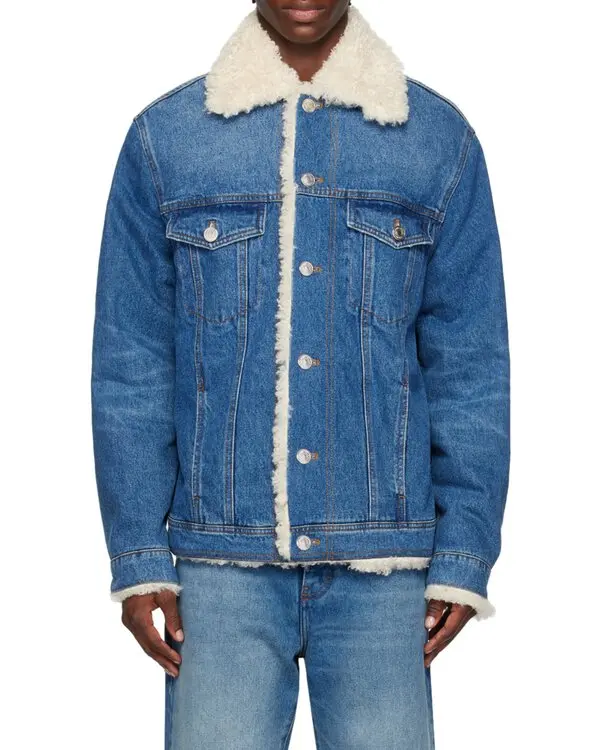 Ami Straight Hem Denim Jacket With Sherpa Lining