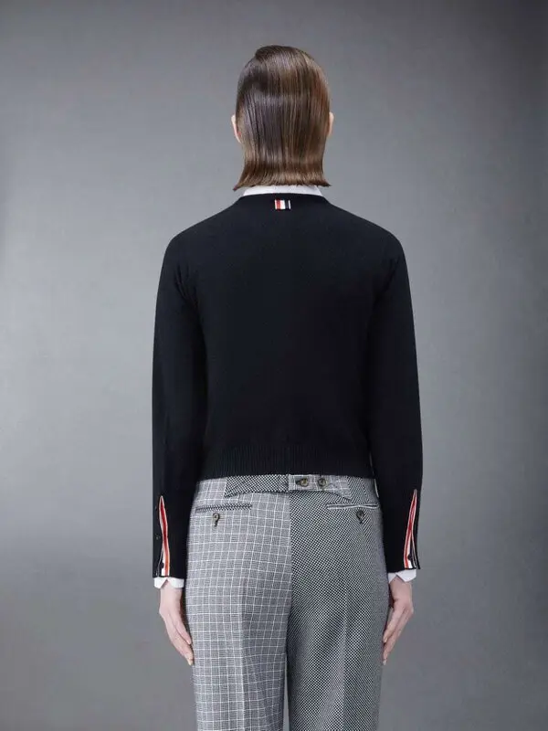 Thom Browne Ribbed-knit Crewneck Cardigan With Striped Trim