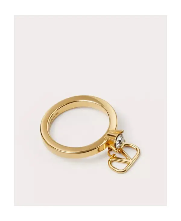 Valentino Garavani Mini Vlogo Signature Metal Ring With Swarovski Crystals