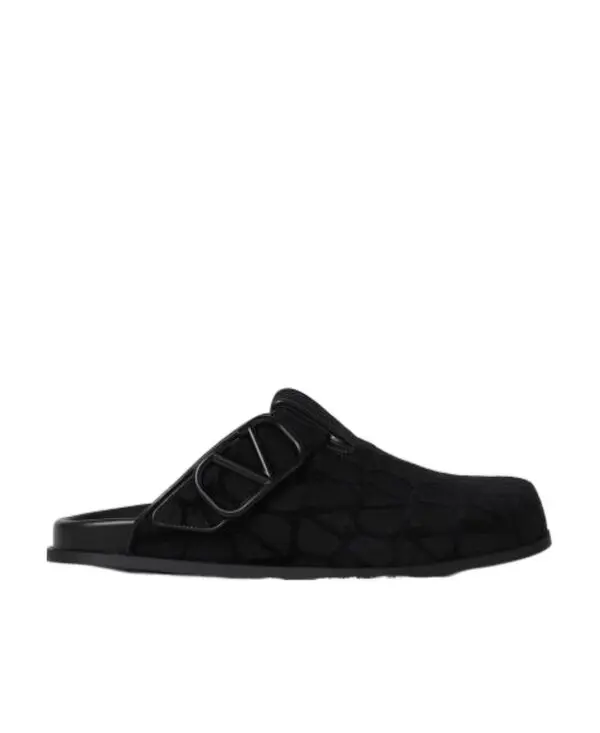 Valentino Garavani Toile Iconographe Vlogo Plaque Slip-on Mules