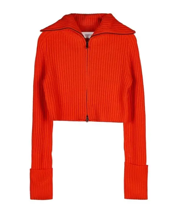 Sportmax Ribbed Zip-up Sweater With Cuffed Sleeves