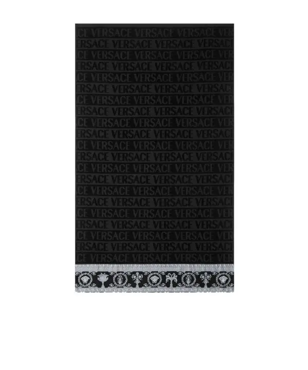 Versace Allover Logo Detailed Bath Towel - Black