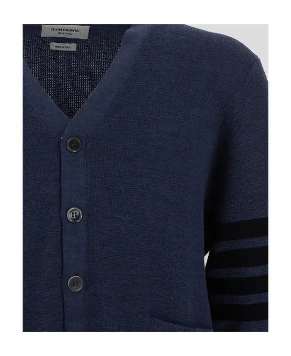 Thom Browne V-neck Long-sleeve Cardigan With Four-bar Detail
