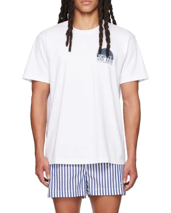 SPORTY  RICH Sporty & Rich Logo And Racket Print Cotton T-shirt