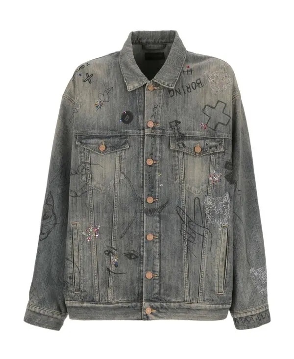 Balenciaga Graffiti Print Denim Jacket - Gray