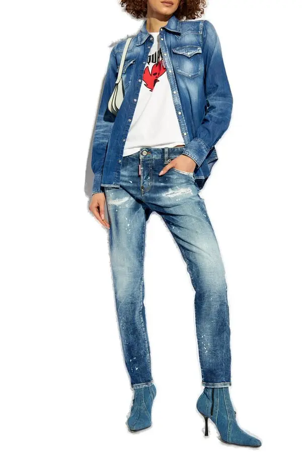 Dsquared2 Logo-patch Distressed Jeans - Blue