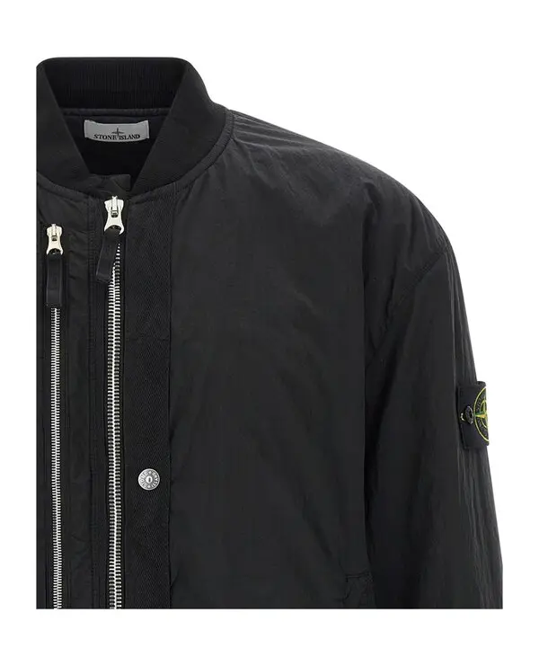 Stone Island Logo Patch Zipped Bomber Jacket - Black