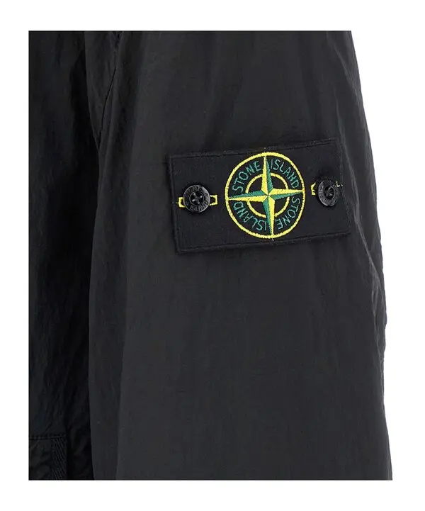 Stone Island Logo Patch Zipped Bomber Jacket - Black