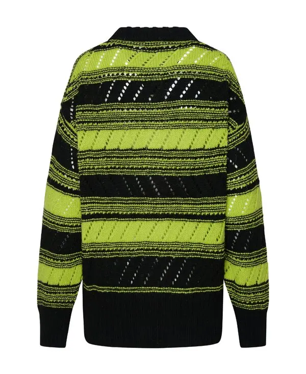 GANNI Logo Intarsia Striped Wool Cardigan