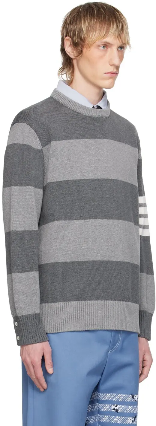 Thom Browne Striped Knit Sweater With Floral Back Detail