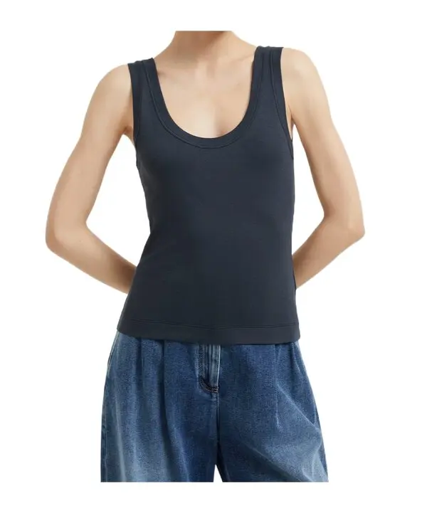 Brunello Cucinelli Ribbed Tank Top With Monili Decoration