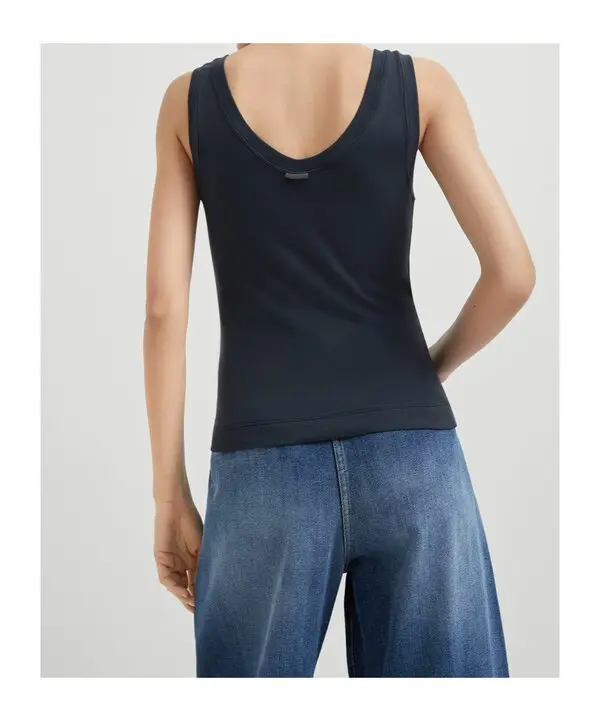 Brunello Cucinelli Ribbed Tank Top With Monili Decoration