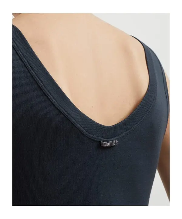 Brunello Cucinelli Ribbed Tank Top With Monili Decoration
