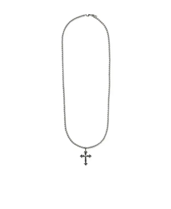 Emanuele Bicocchi Cross Pendant Beaded Chain Necklace - Gray