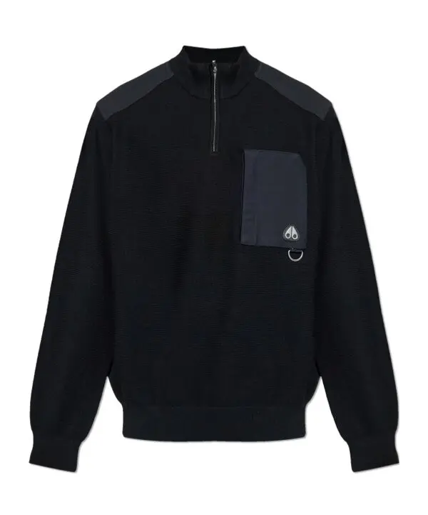 Moose Knuckles Half-zip Panelled Sweater With Stand-up Collar And Cargo Pocket