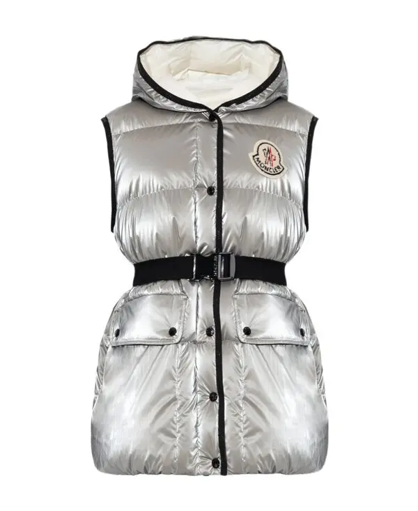 Moncler Hera Hooded Quilted Down Vest With Belt Detail