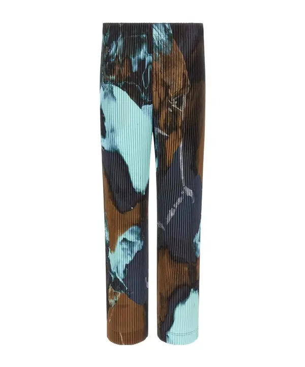 Issey Miyake Homme Plissé Pleated Abstract Print Trousers - Black