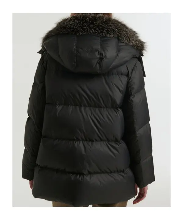 YVES SALOMON A-shaped Down Jacket With Removable Fur Trim