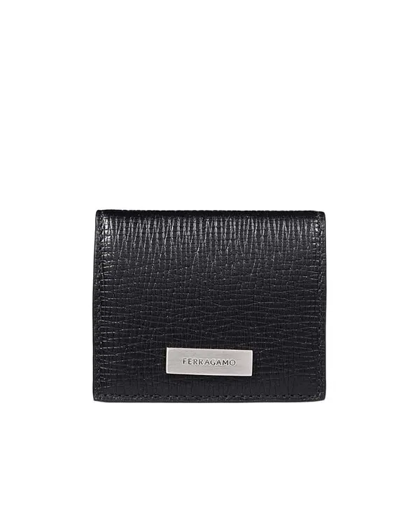 FERRAGAMO Logo Plaque Snaped Wallet - Black