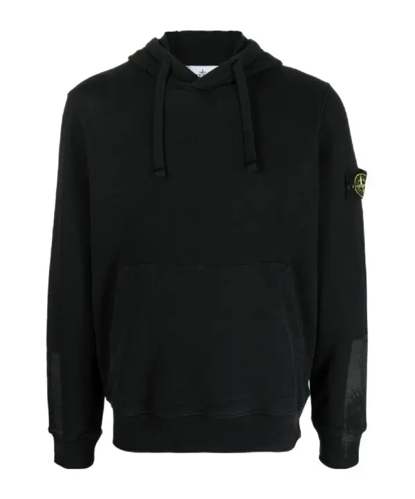 Stone Island Logo Patch Drawstring Hoodie - Black