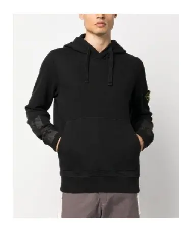 Stone Island Logo Patch Drawstring Hoodie - Black