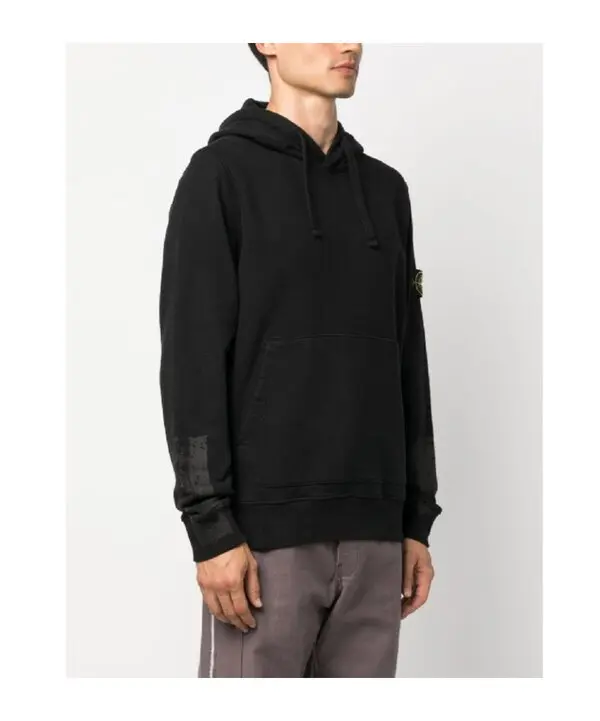 Stone Island Logo Patch Drawstring Hoodie - Black