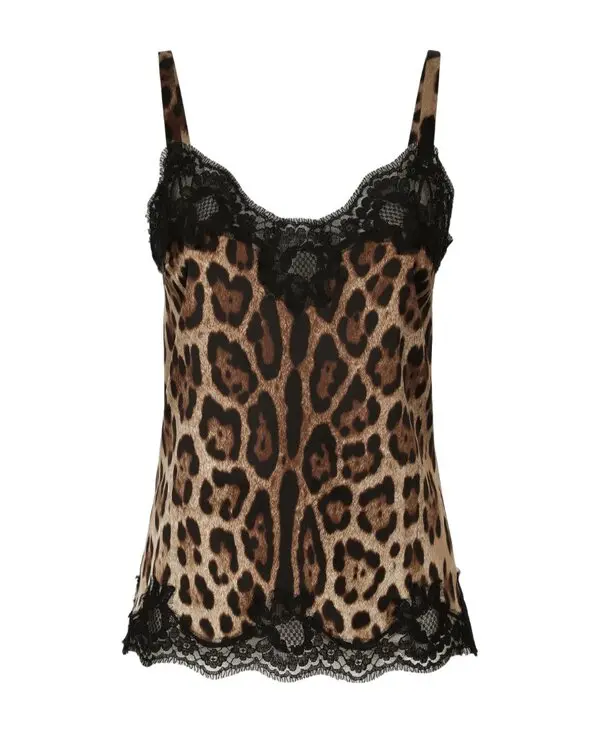 Dolce & Gabbana Leopard Print Lace Trim Camisole