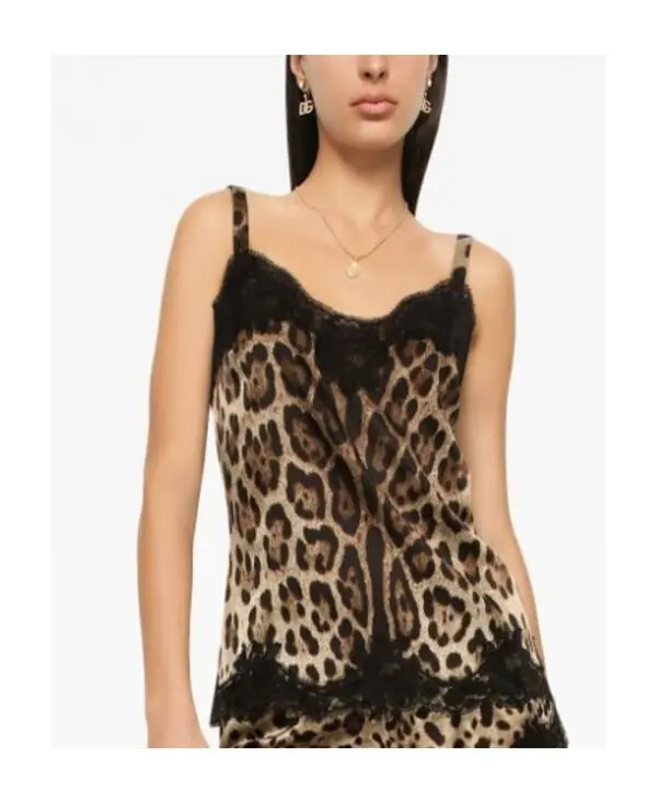 Dolce & Gabbana Leopard Print Lace Trim Camisole