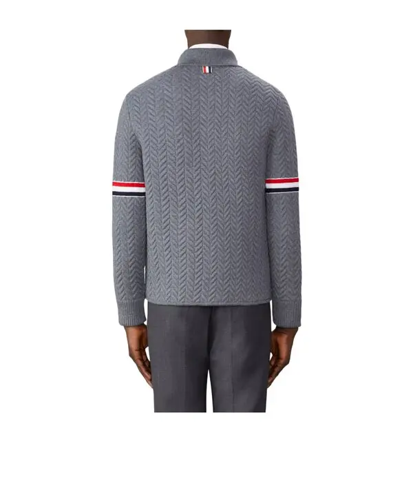 Thom Browne Herringbone Quilted Work Jacket With Signature Striped Cardigan Armband