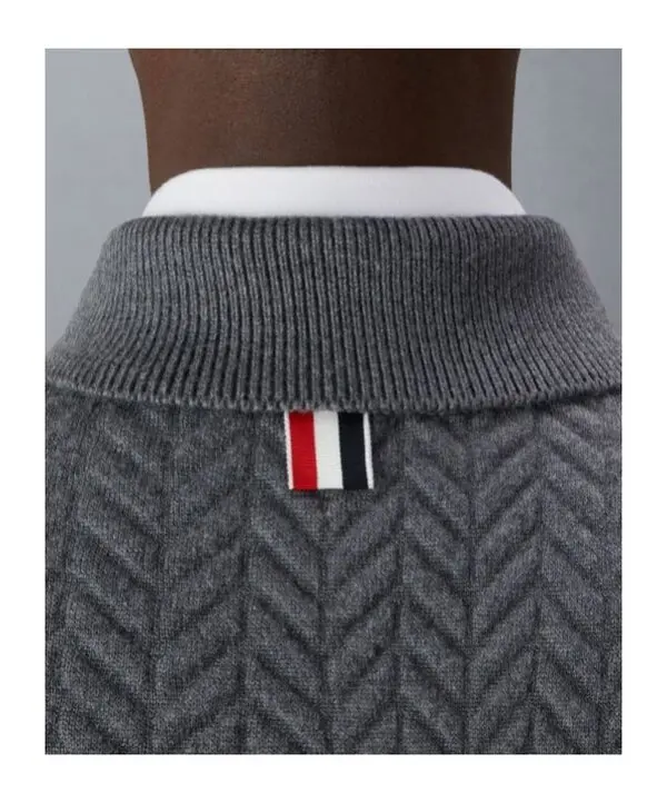Thom Browne Herringbone Quilted Work Jacket With Signature Striped Cardigan Armband