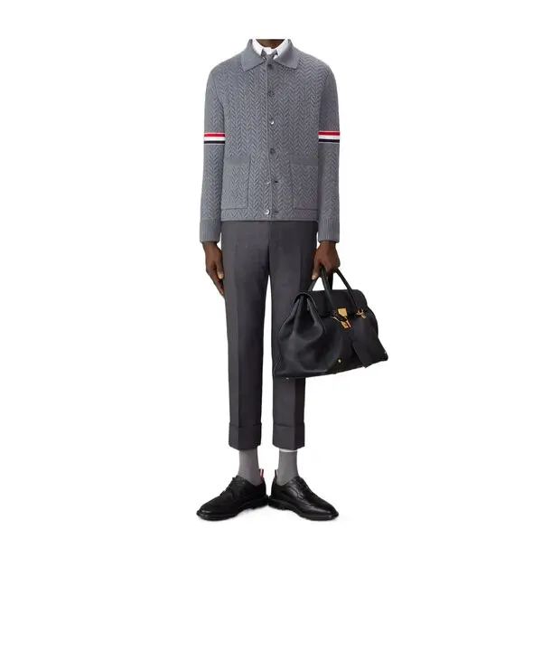 Thom Browne Herringbone Quilted Work Jacket With Signature Striped Cardigan Armband