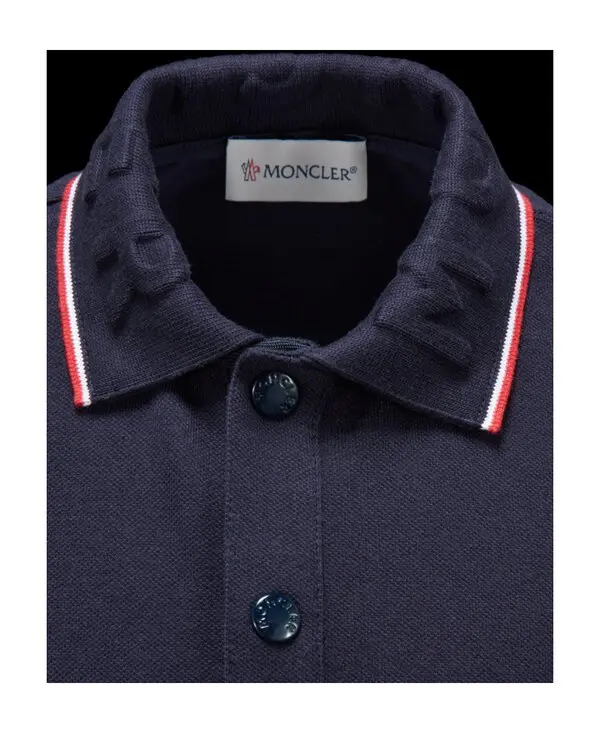 Moncler Long-sleeved Polo Shirt With Embossed Logo And Tricolor Detailing