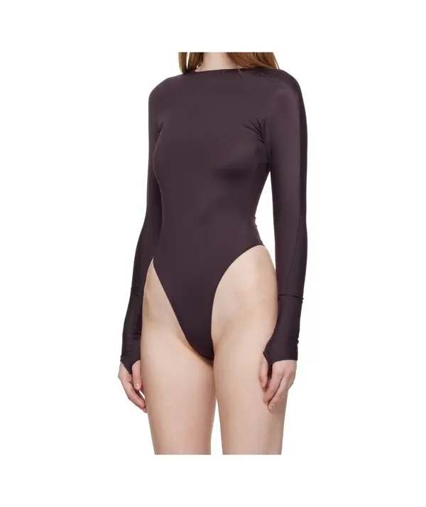 MUGLER Embossed Logo Long Sleeve Bodysuit
