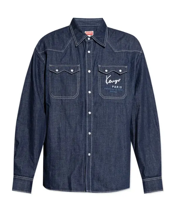 Kenzo Logo Embroidered Buttoned Denim Shirt