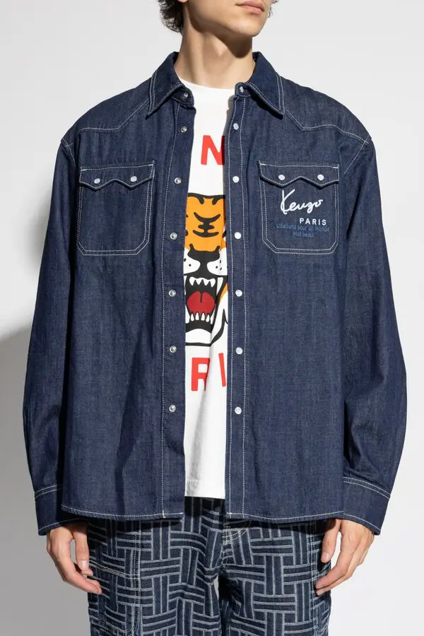 Kenzo Logo Embroidered Buttoned Denim Shirt