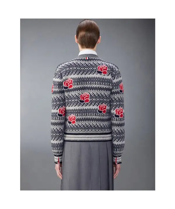 Thom Browne V-neck Rose And Raven Knitted Cardigan