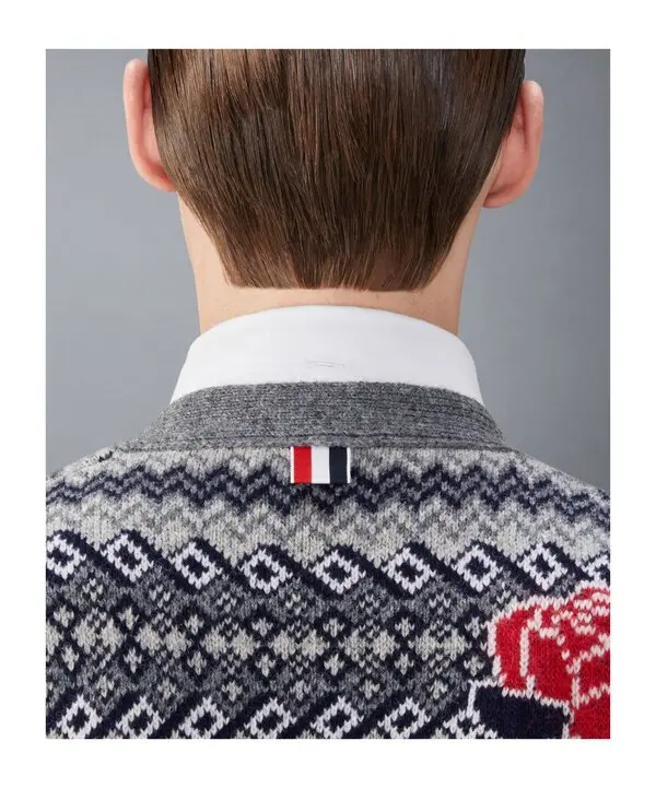 Thom Browne V-neck Rose And Raven Knitted Cardigan