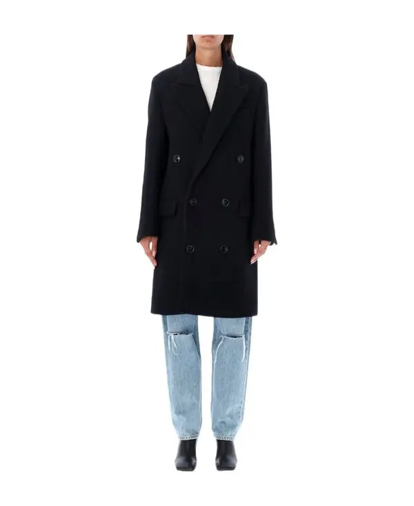 Ami Double-breasted Straight Hem Coat - Black