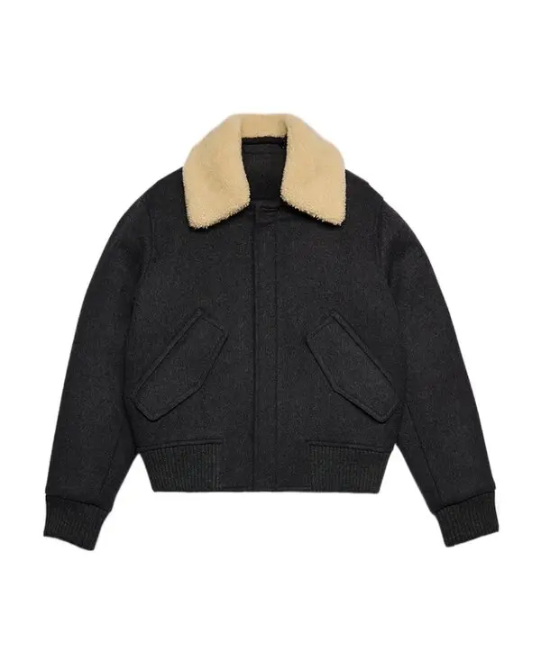 Ami Shearling Collar Wool Bomber Jacket