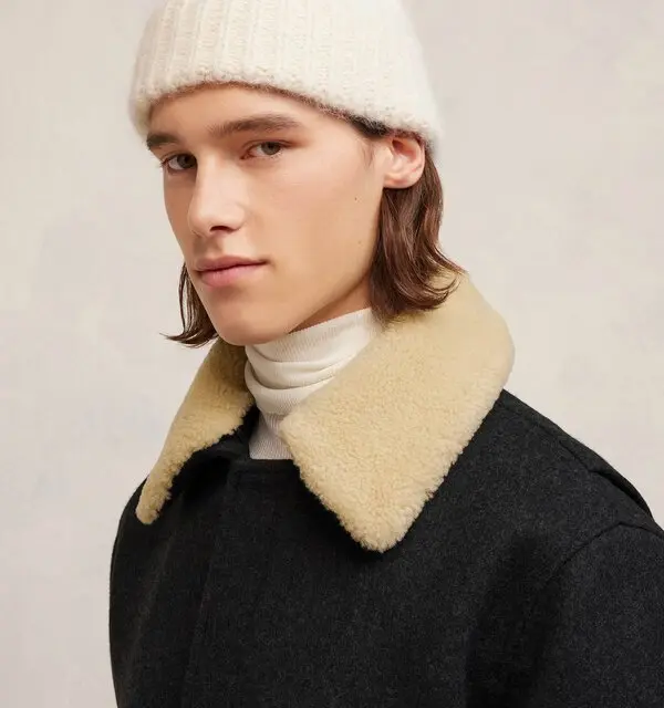Ami Shearling Collar Wool Bomber Jacket