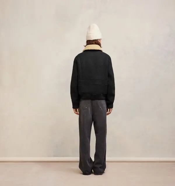 Ami Shearling Collar Wool Bomber Jacket
